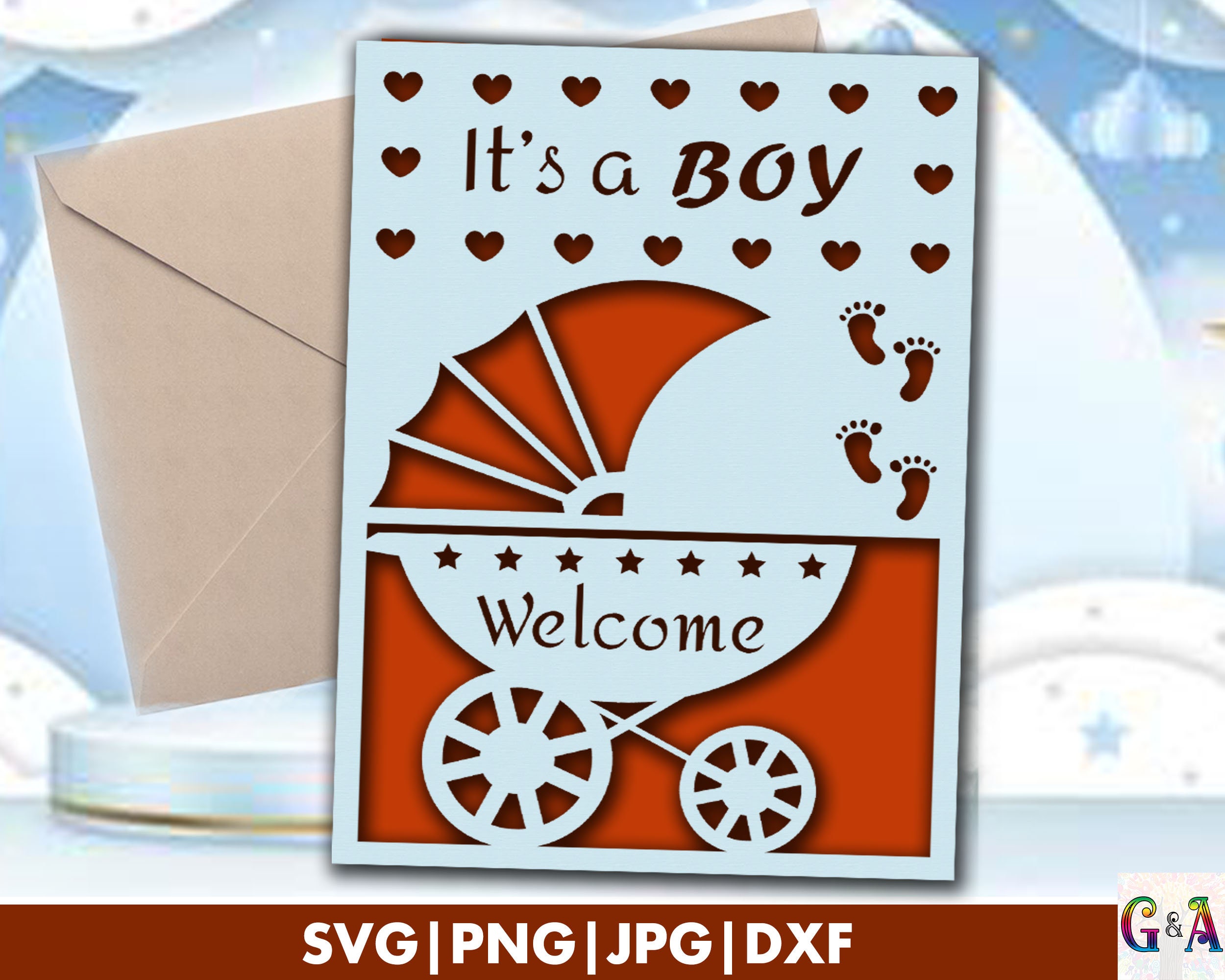New Born Baby Card Svg, Its a Boy Baby Birth Announcement Card Svg File ...
