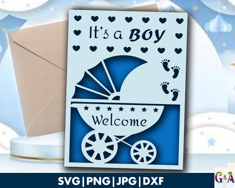 New Born Baby Card Svg, Its a Boy Baby Birth Announcement Card Svg File ...