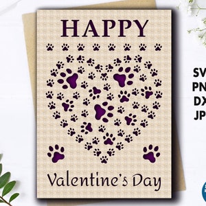 Valentine Card Svg, Heart Paw Happy Valentines Day Card File for Cricut ...