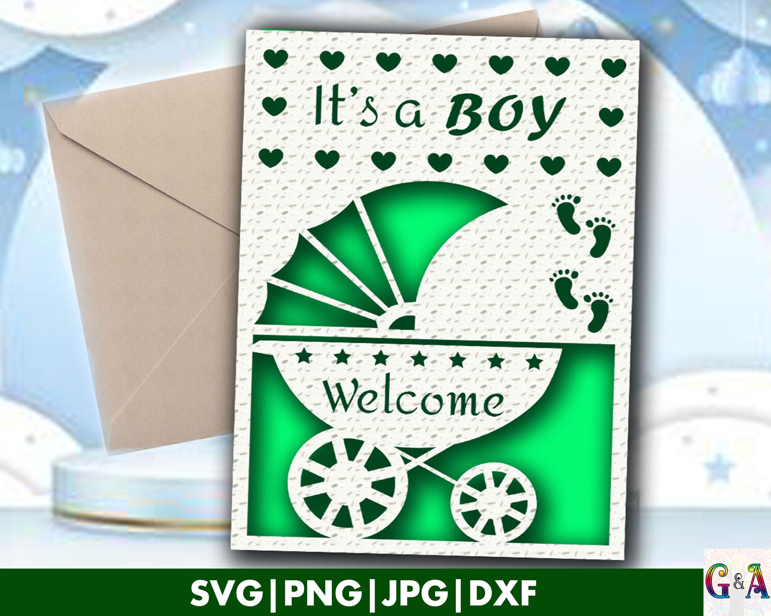 New Born Baby Card Svg, Its a Boy Baby Birth Announcement Card Svg File ...