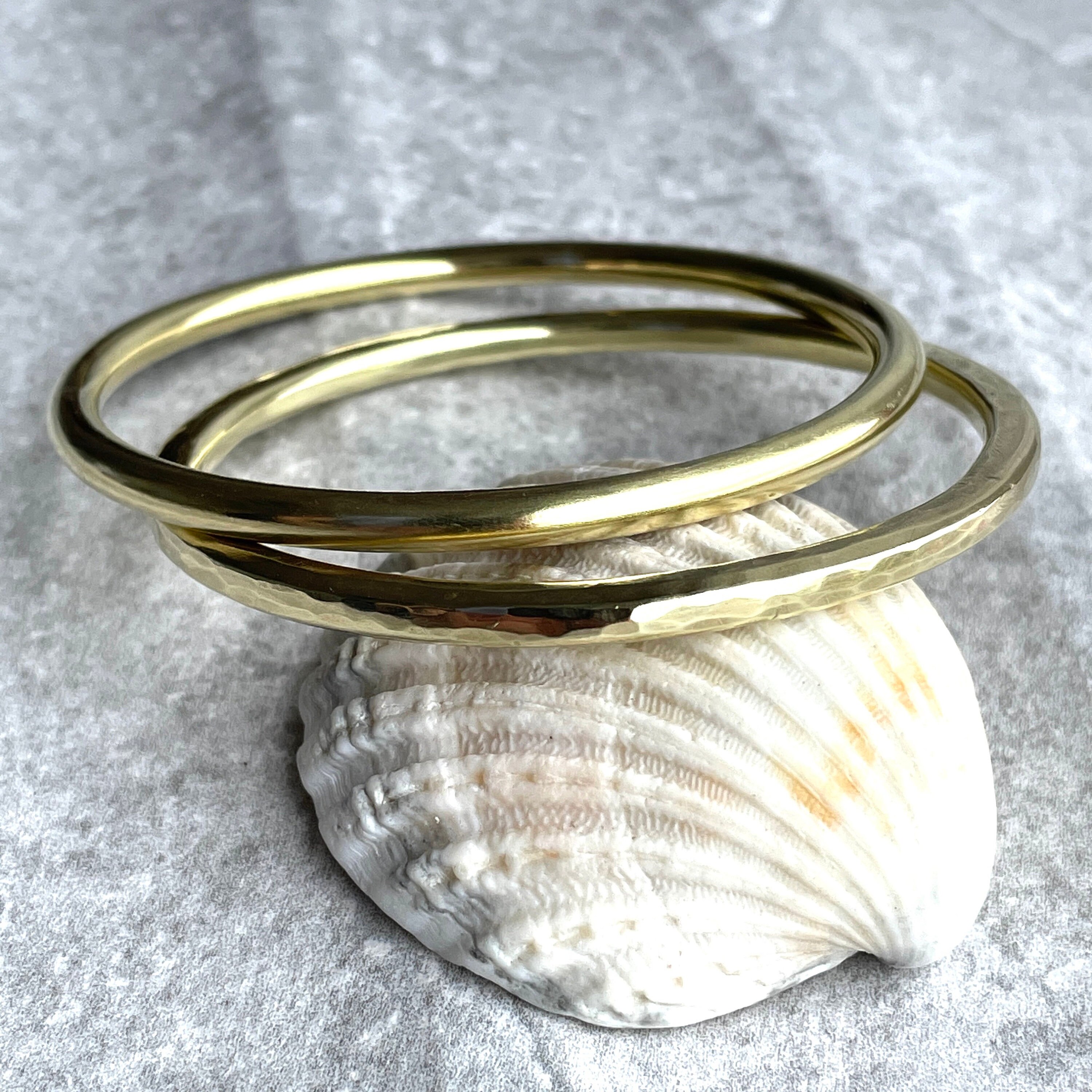 Brass Bangles ,chunky Golden Stacking Bangles , Choose Hammer or Smooth ...