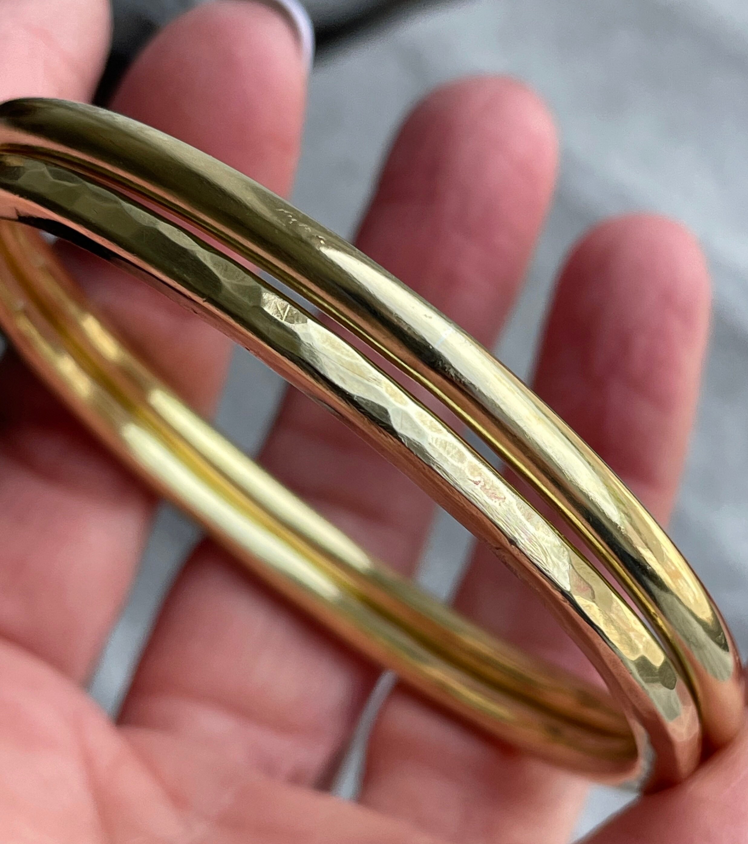 Brass Bangles ,chunky Golden Stacking Bangles , Choose Hammer or Smooth ...
