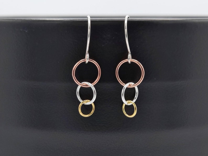 Tri Colour Earrings, Mixed Metal Silver, Yellow & Rose Gold Triple ...