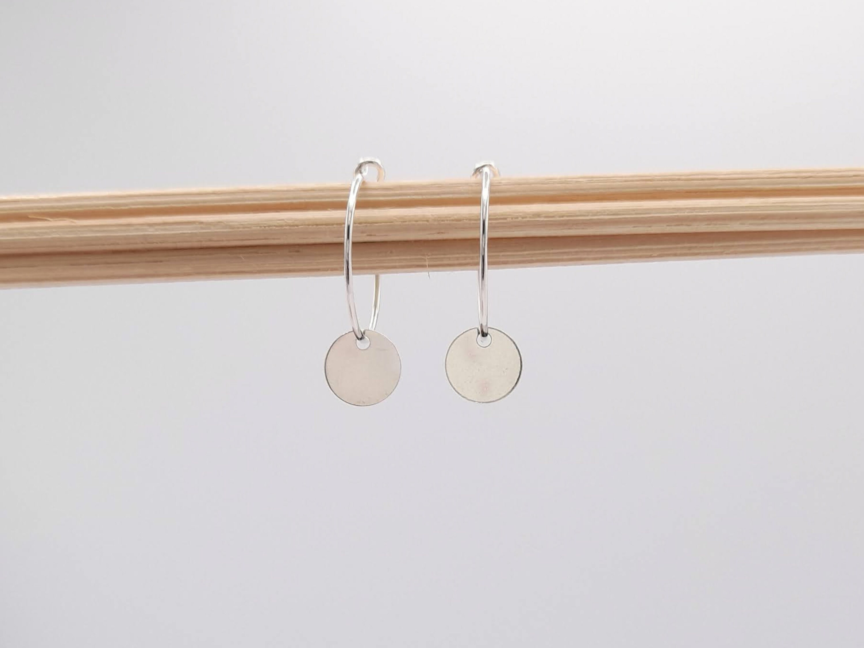 Disc Charm Hoops, Dainty Sterling Silver Disc Hoop Earrings, 15mm Hoops ...