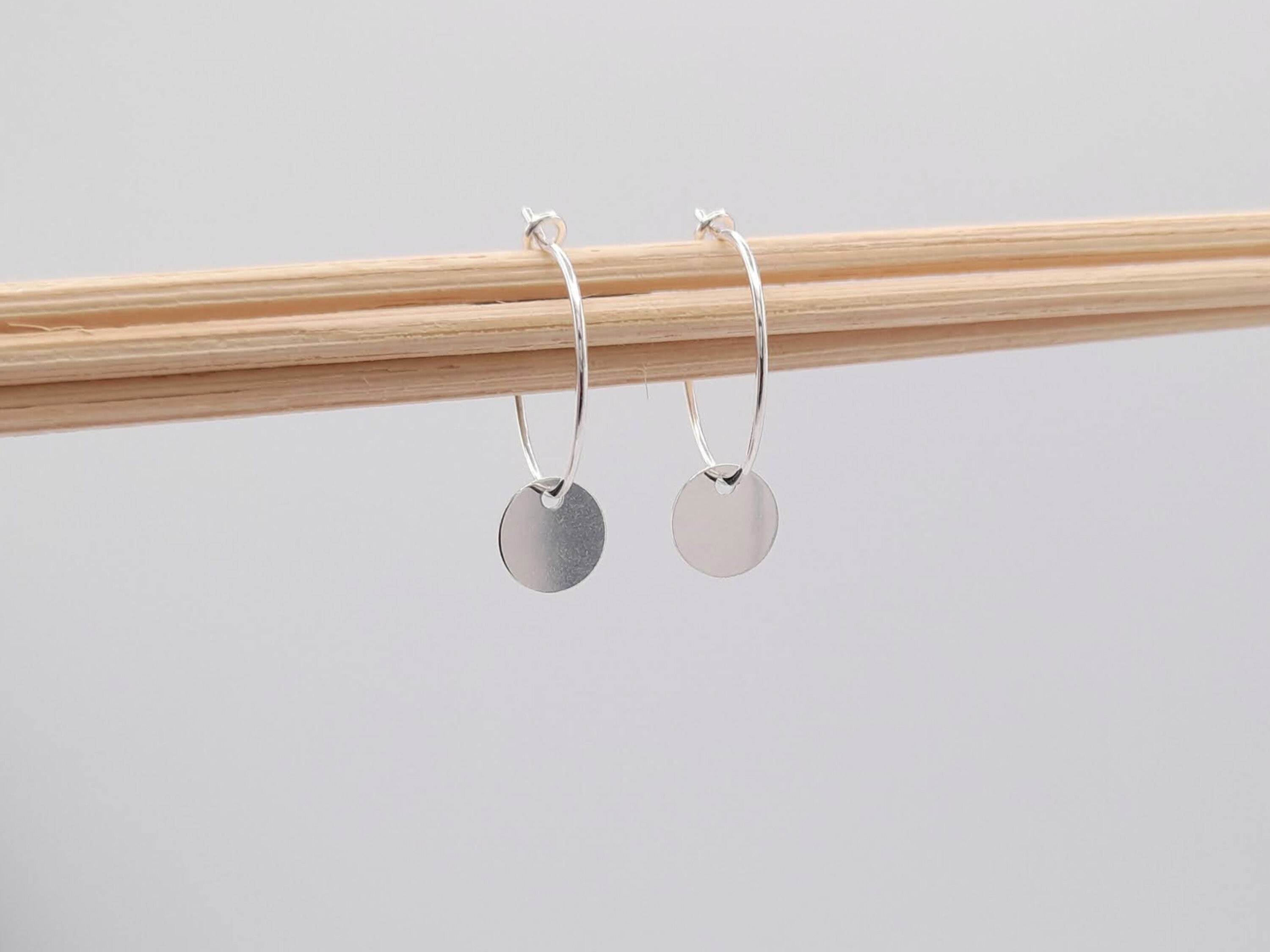 Disc Charm Hoops, Dainty Sterling Silver Disc Hoop Earrings, 15mm Hoops ...