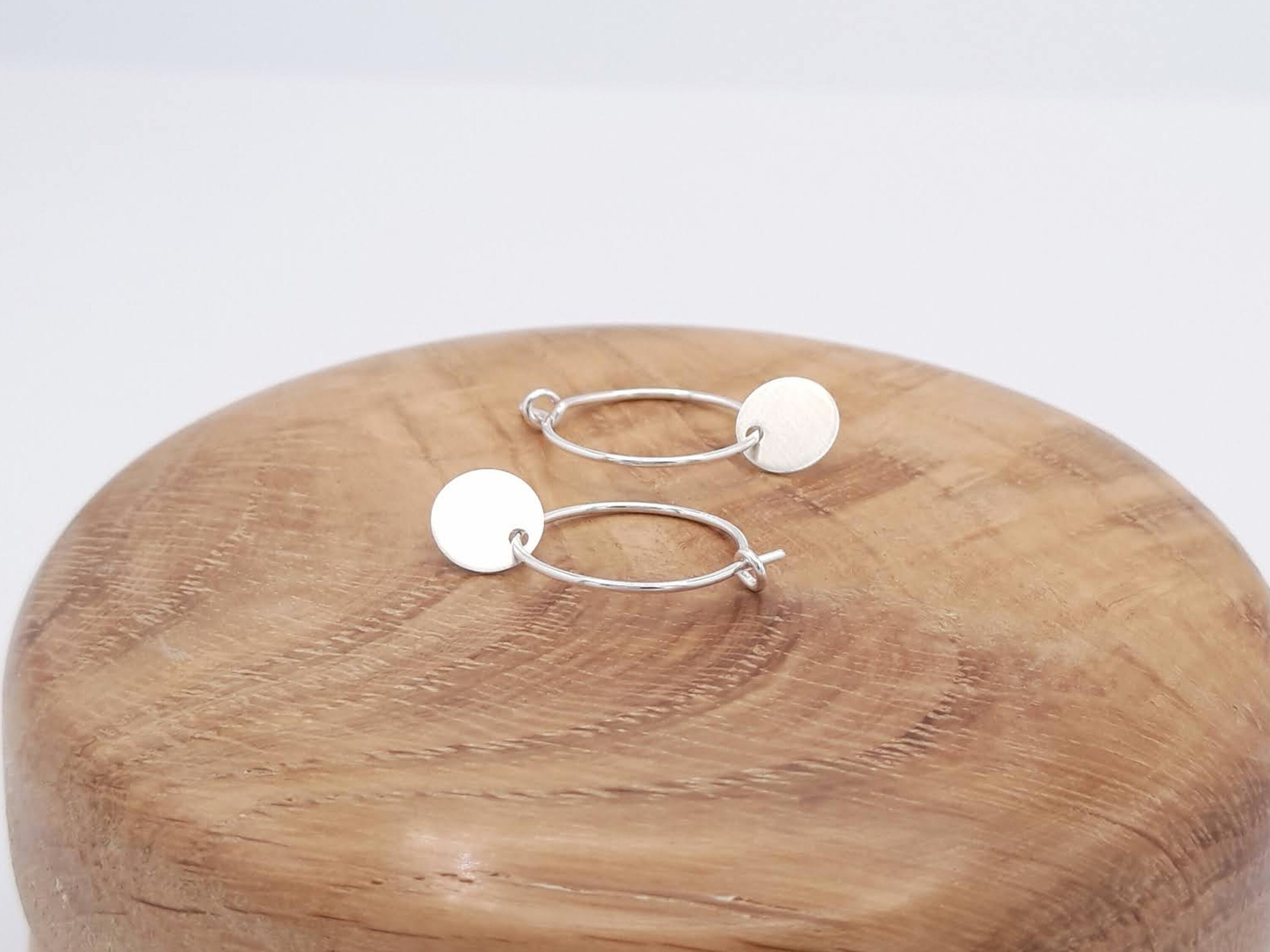 Disc Charm Hoops Dainty Sterling Silver Disc Hoop Earrings | Etsy UK