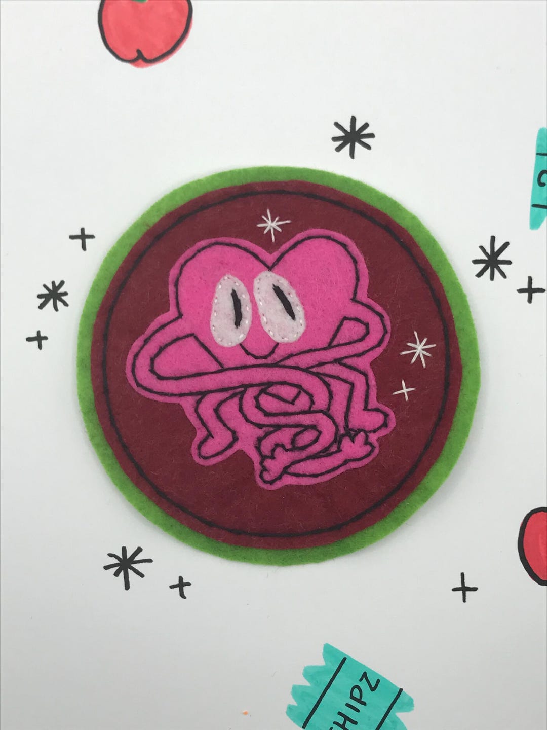 Handmade Wiggly Heart Pal Sew-on Felt Patch - Etsy