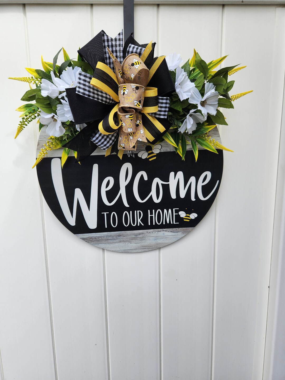 Everyday Yellow and Bees Welcome Sign, Round Wooden Welcome Sign ...