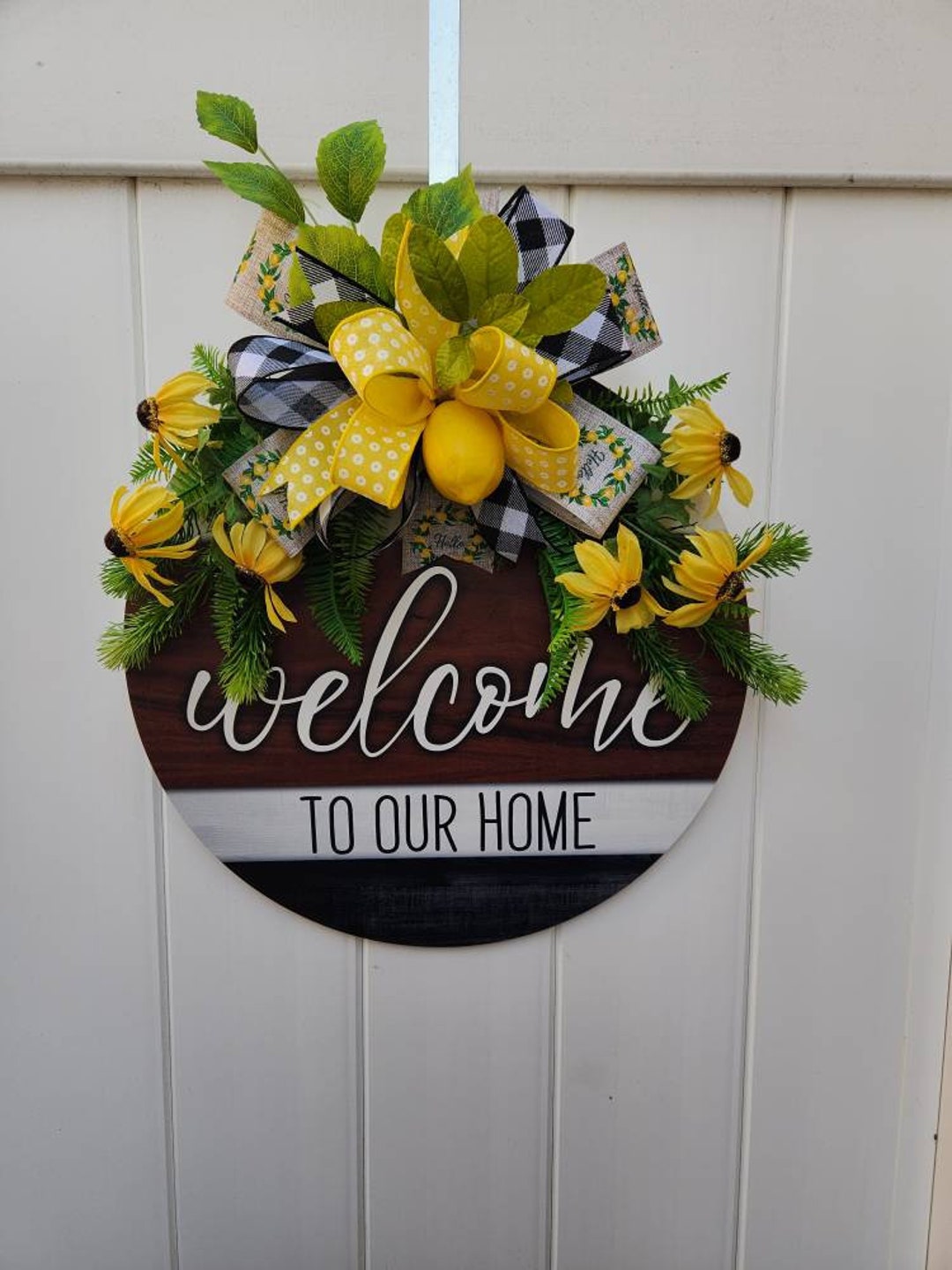 Everyday Yellow and Lemons Welcome Sign, Round Wooden Welcome Sign ...