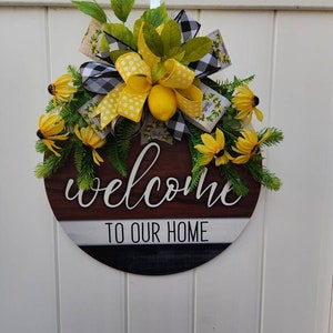 Everyday Yellow and Lemons Welcome Sign, Round Wooden Welcome Sign ...