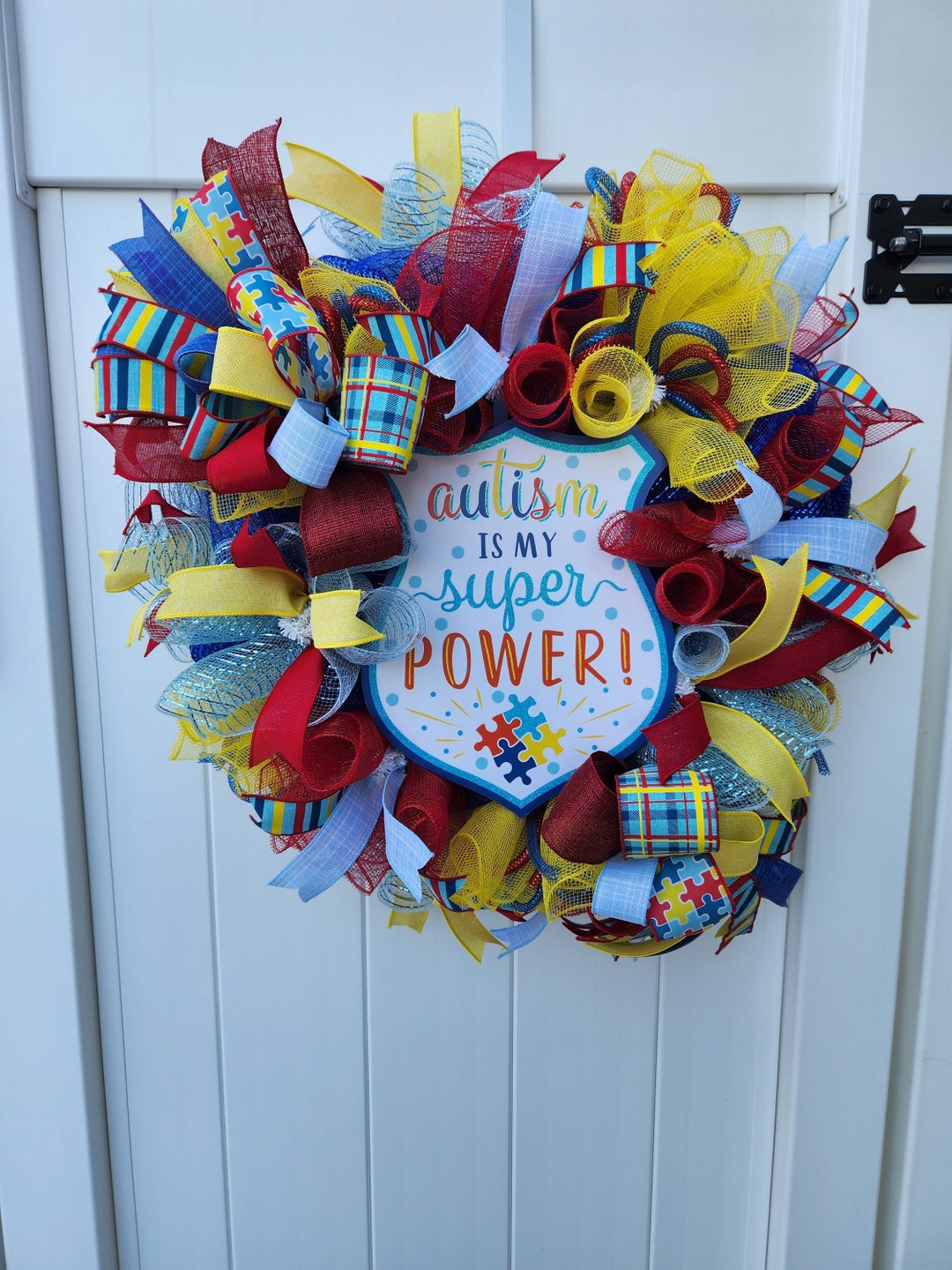 Autism Awareness Wreath, Puzzle Pieces Wreath, Autism Wall Decor ...