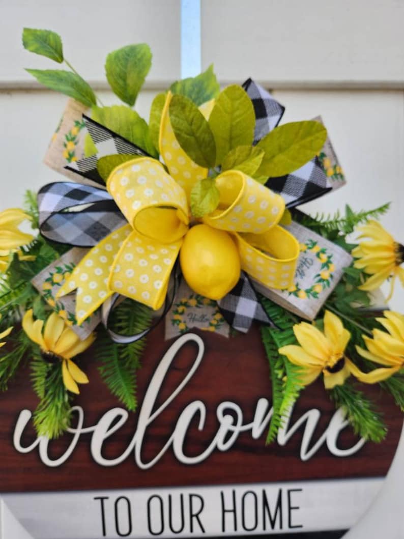 Everyday Yellow and Lemons Welcome Sign, Round Wooden Welcome Sign ...