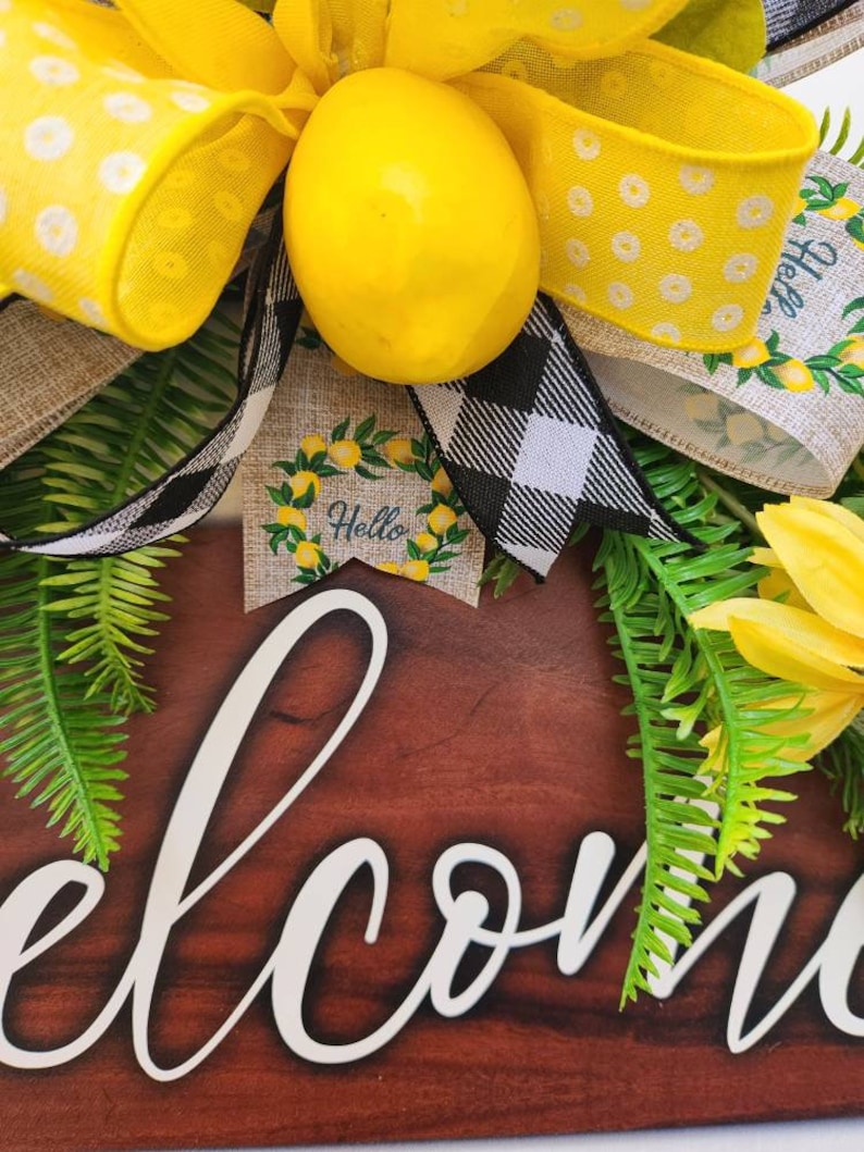 Everyday Yellow and Lemons Welcome Sign, Round Wooden Welcome Sign ...
