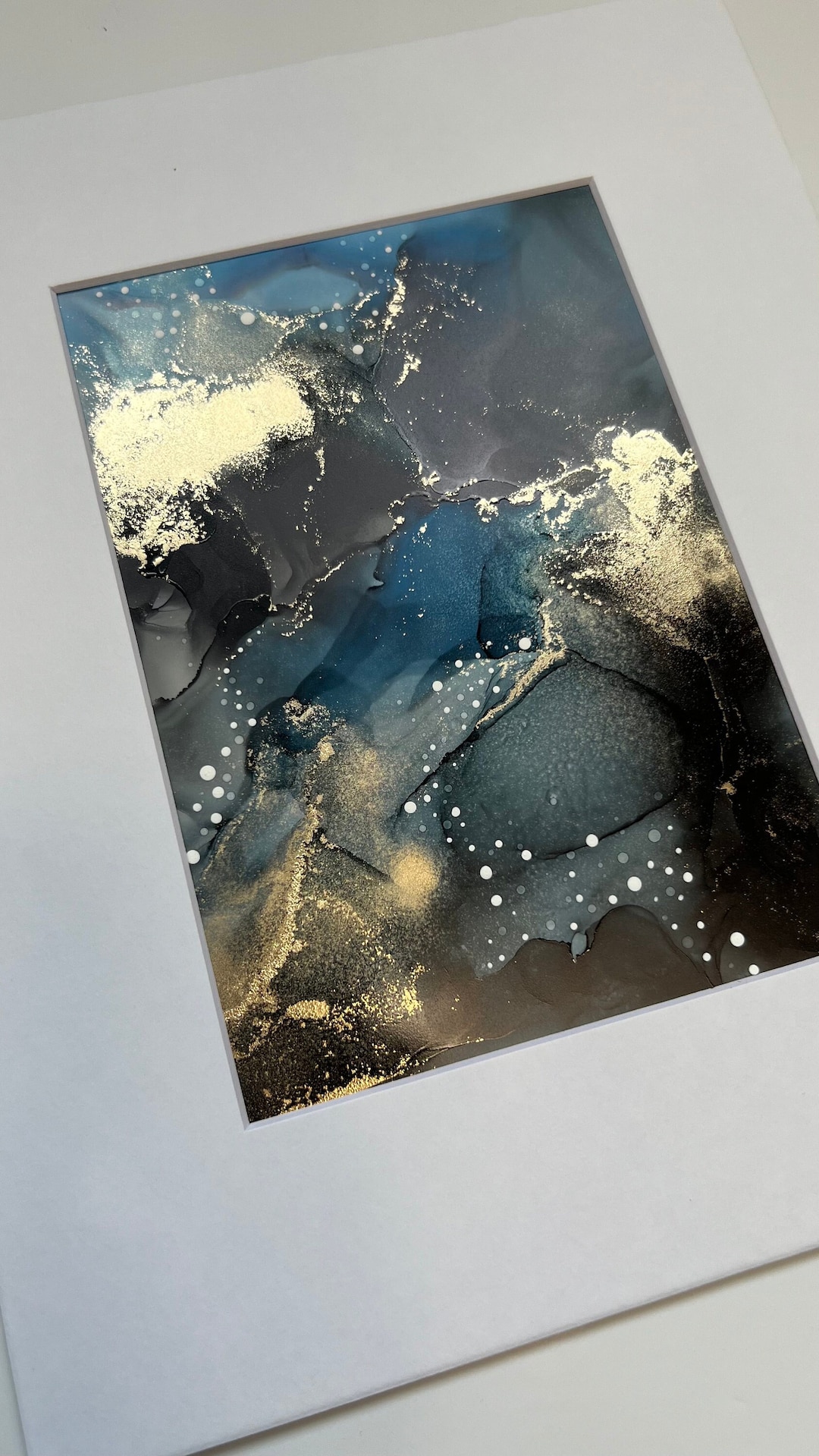 Original Ocean Abstract Alcohol Ink Painting, With Blue, Black, Brass ...