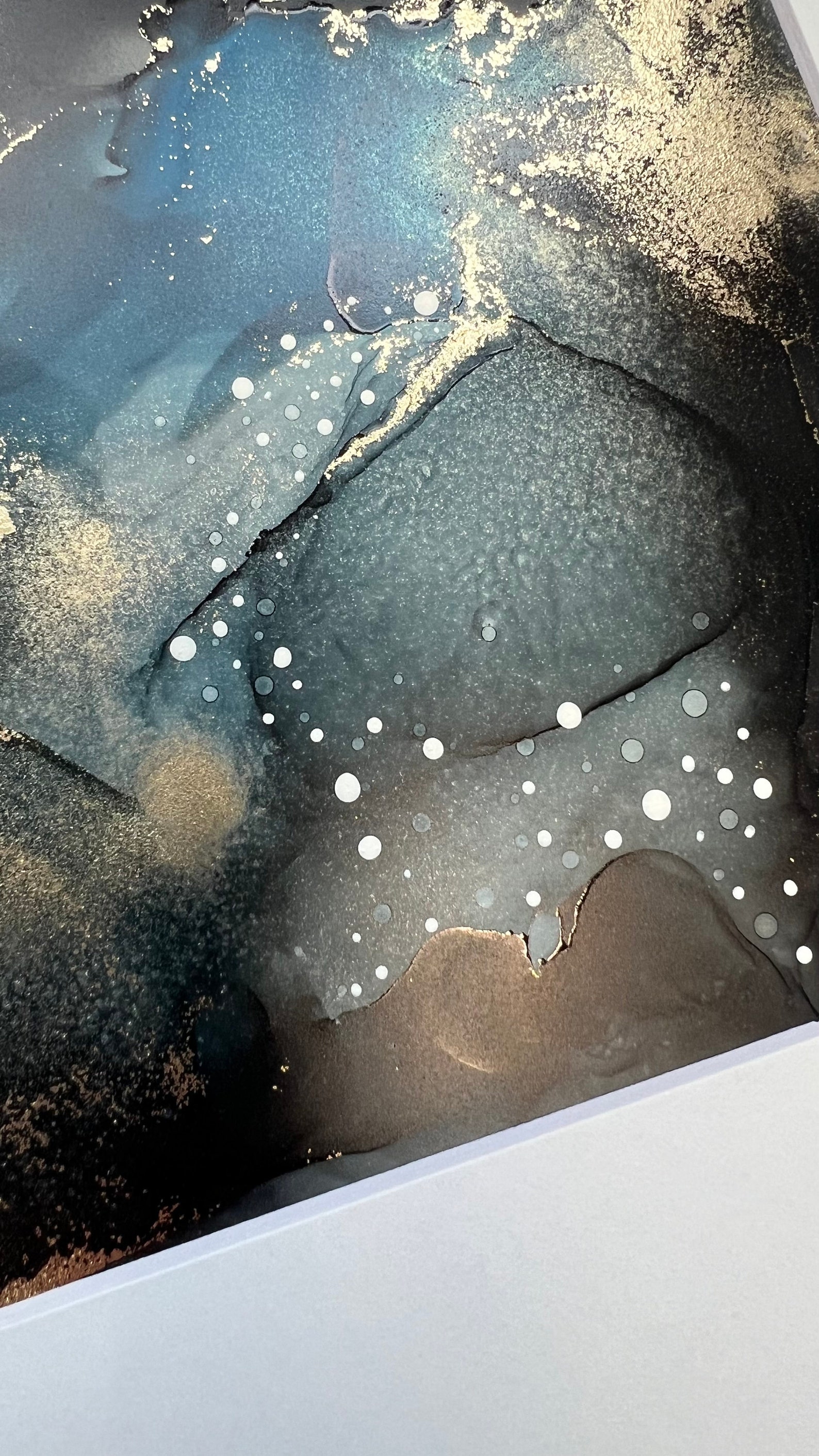 Original Ocean Abstract Alcohol Ink Painting, With Blue, Black, Brass ...