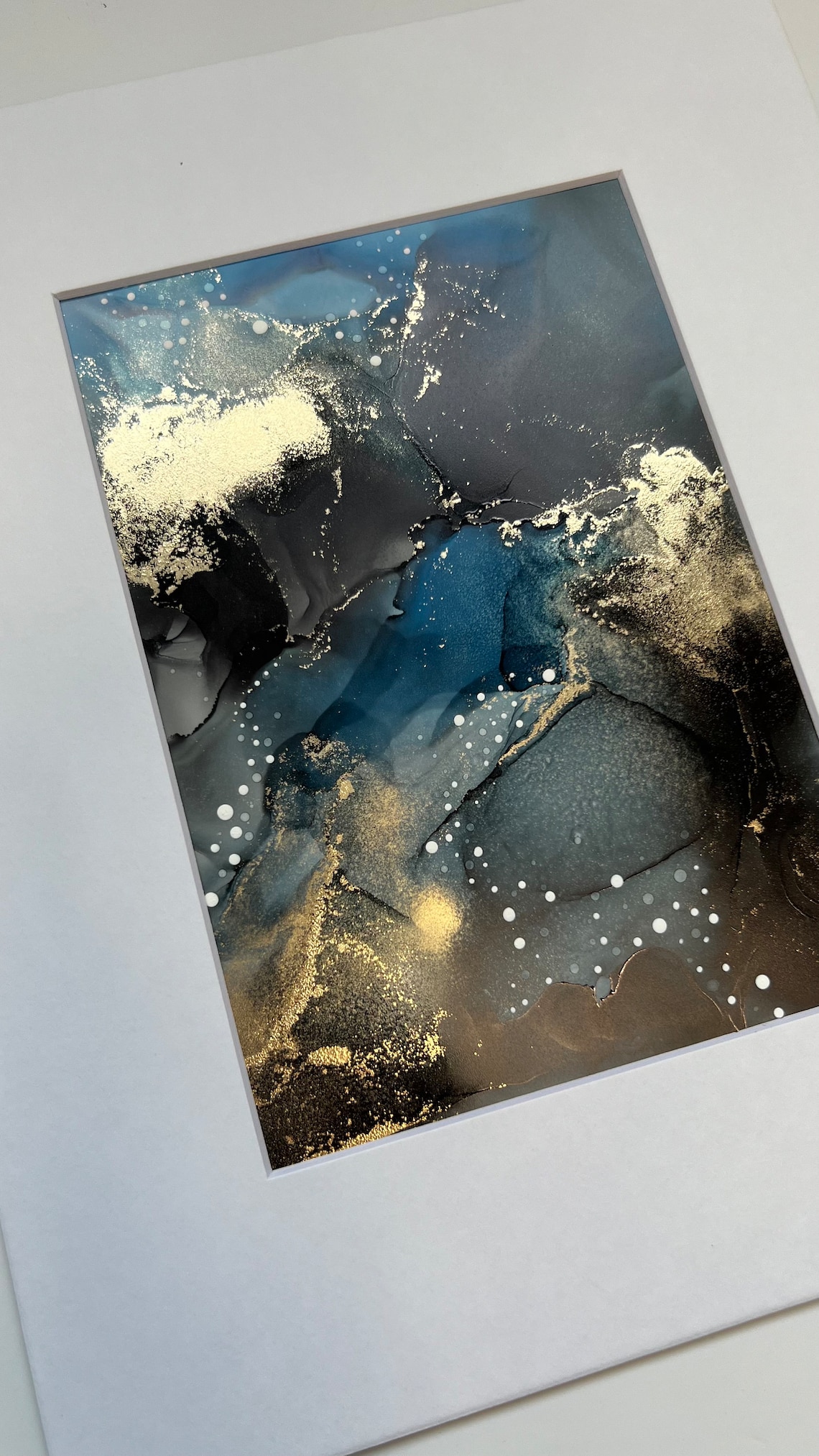 Original Ocean Abstract Alcohol Ink Painting, With Blue, Black, Brass ...