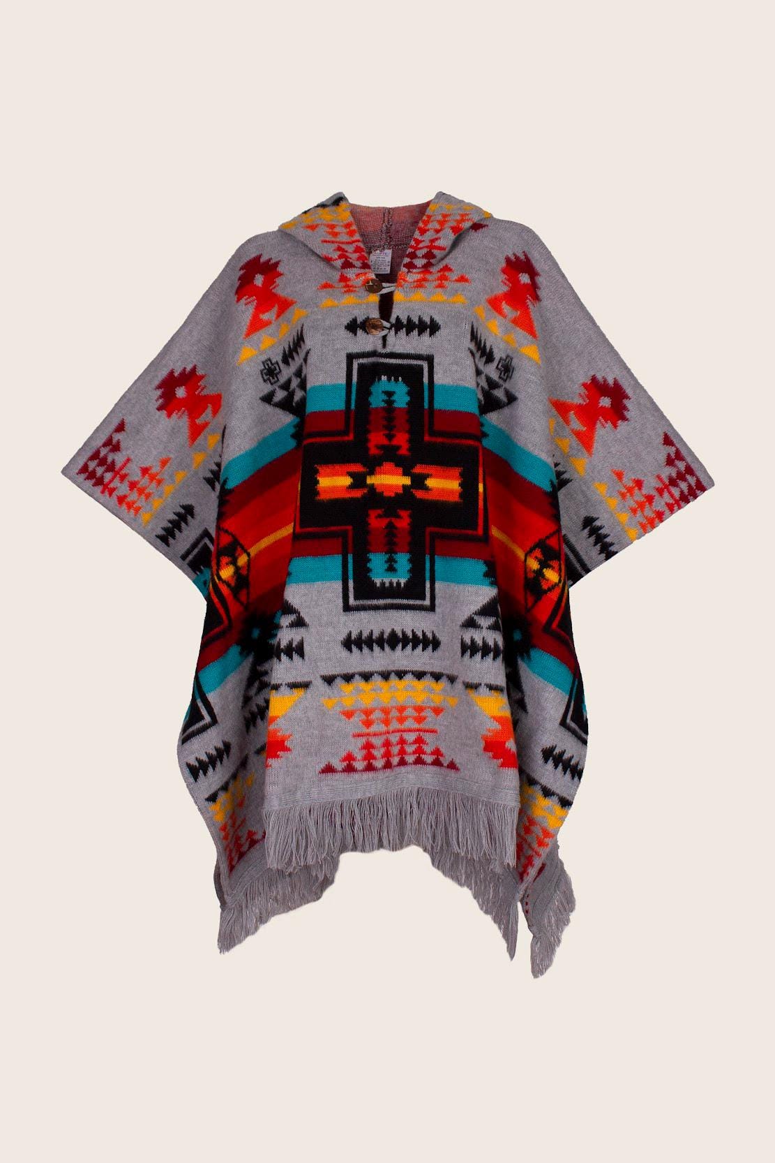 Wool Blend Boho Poncho: Chief Joseph Cross Design, Fringe Trim - Etsy
