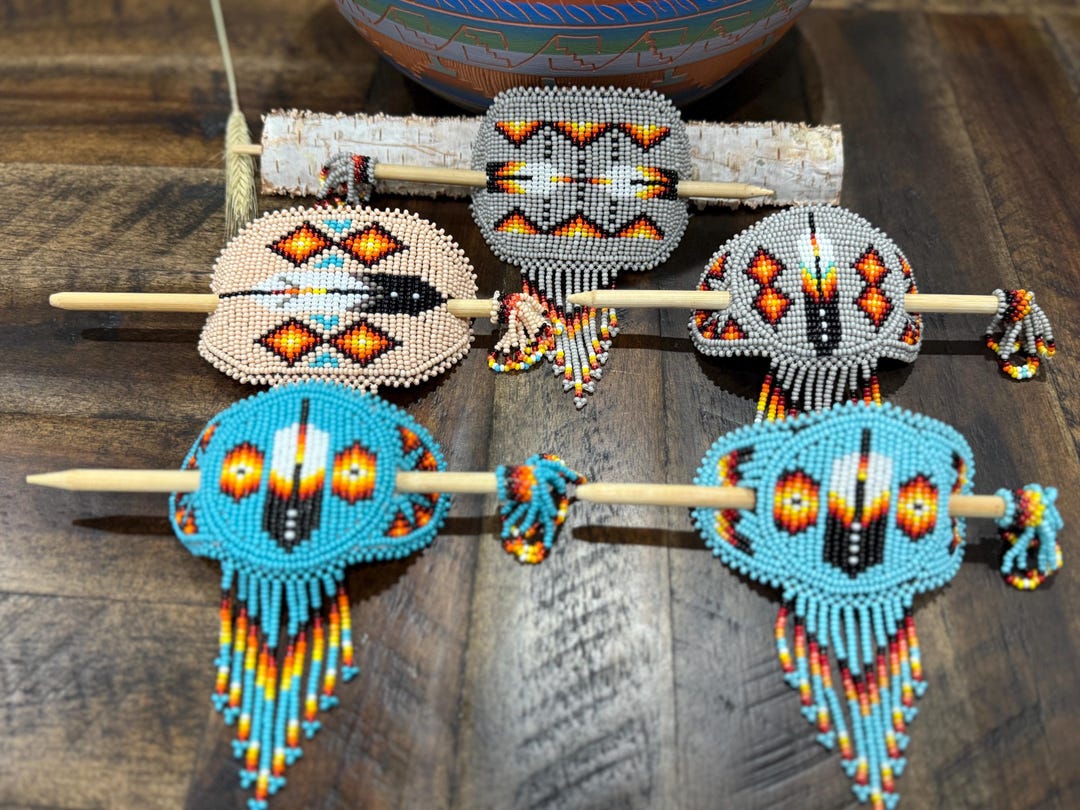 Handmade Beaded Barrette: Indigenous Hair Bun With Sticks - Etsy
