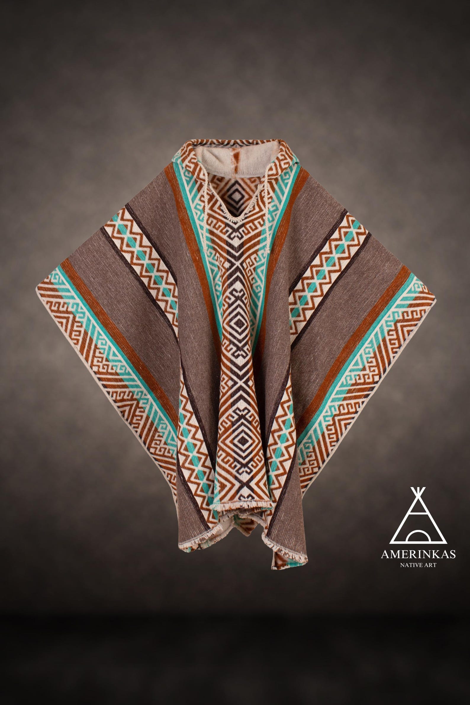 Native Southwest Wool Poncho Cape With Hood Handmade Unisex Coat Tribal ...