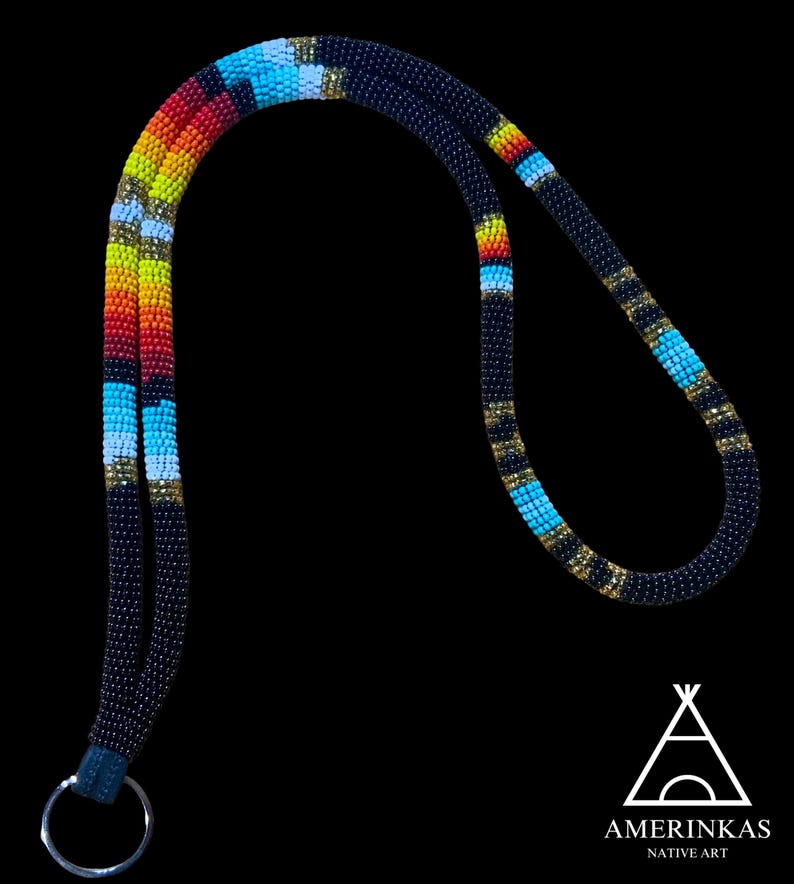 Native-made Beaded Lanyard: Indigenous Style Keychain ID Holder - Etsy
