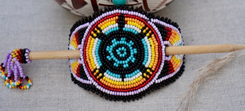 Handmade Beaded Barrette: Indigenous Hair Bun With Sticks - Etsy