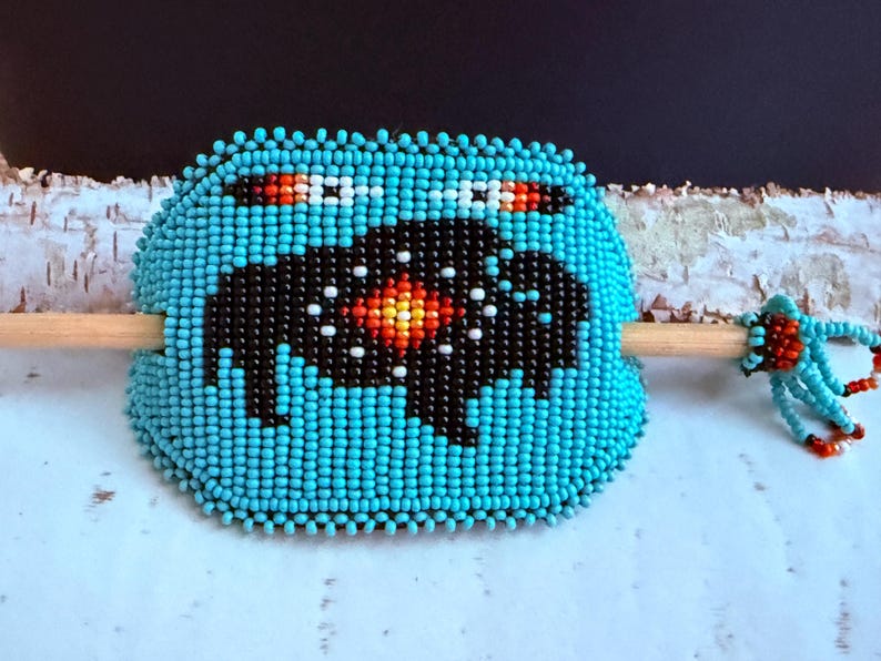 Handmade Beaded Barrette, Indigenous Hair Bun With Sticks, Bear Paw ...