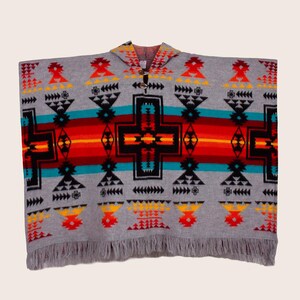 Wool Blend Boho Poncho: Chief Joseph Cross Design, Fringe Trim - Etsy