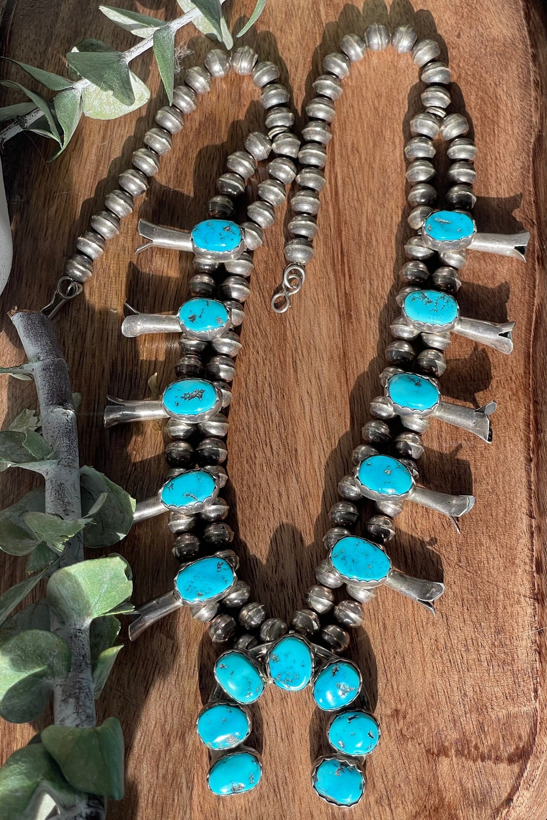 Native American,squash Blossom Necklace, Kingman Turquoise, Hand Made ...