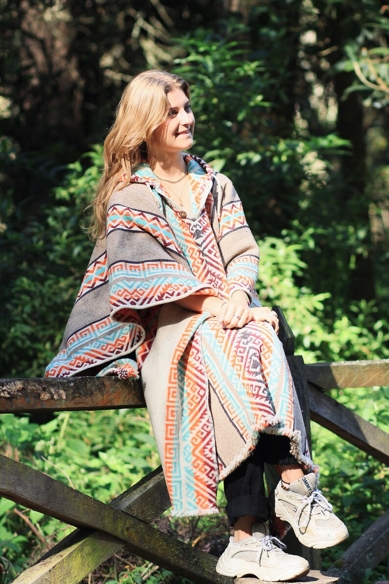 Handmade Lambswool Poncho Cape: Native Southwest Hooded Coat - Etsy