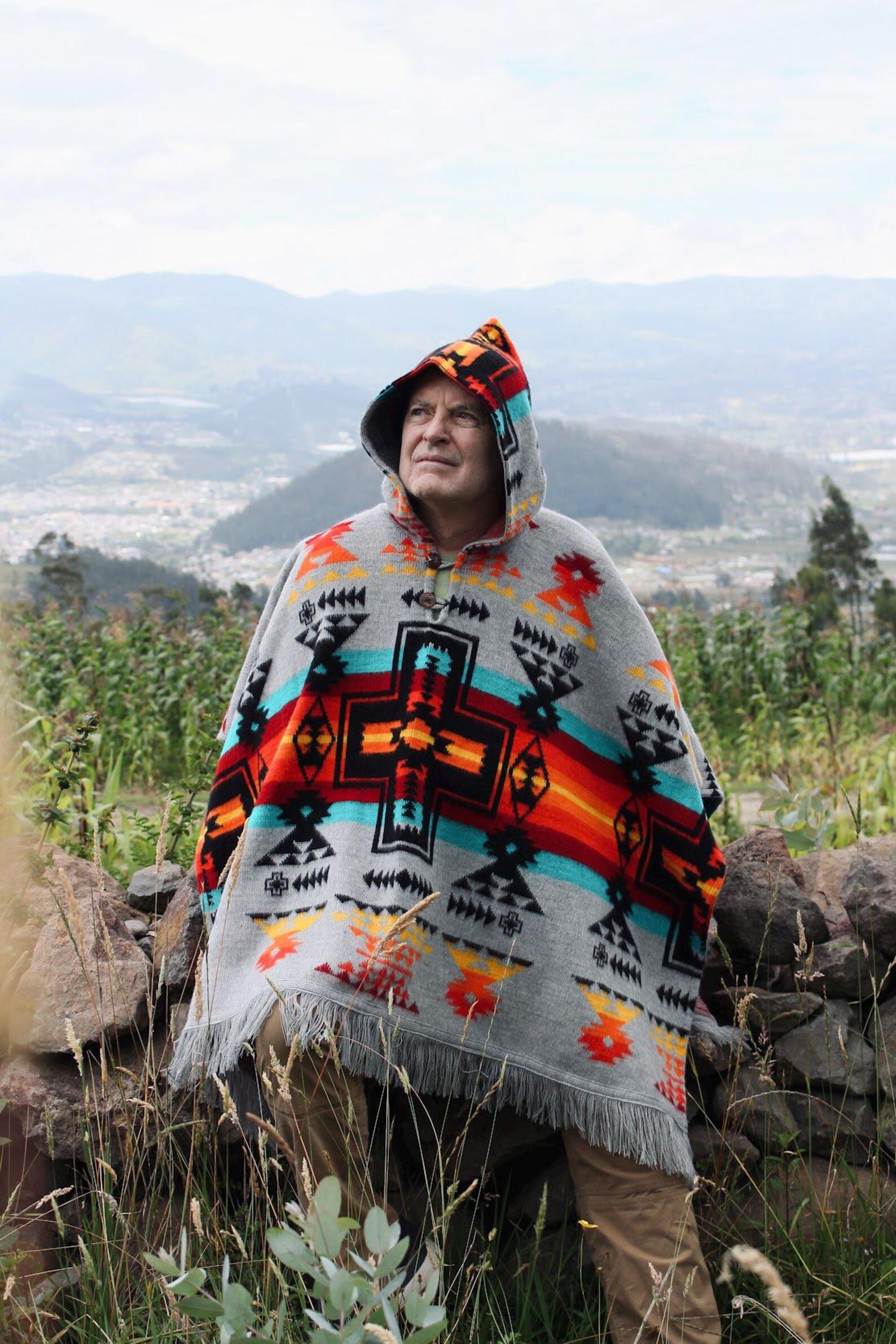Wool Blend Boho Poncho: Chief Joseph Cross Design, Fringe Trim - Etsy