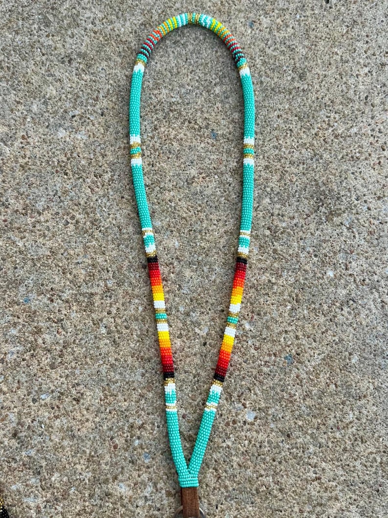 Native-made Beaded Lanyard: Indigenous Style Keychain ID Holder - Etsy