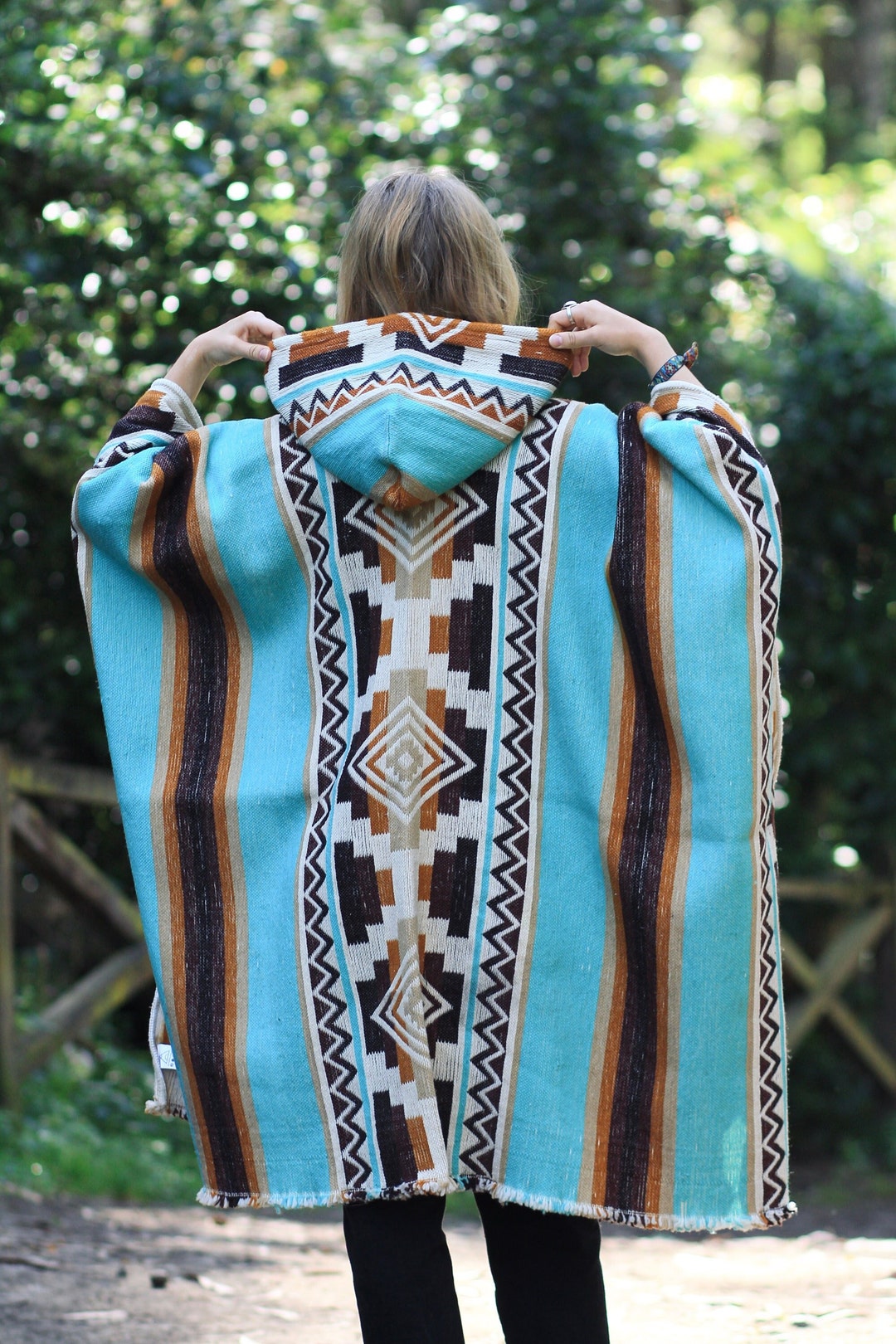 Native Southwest Wool Poncho Cape With Hood Handmade Unisex Coat - Etsy