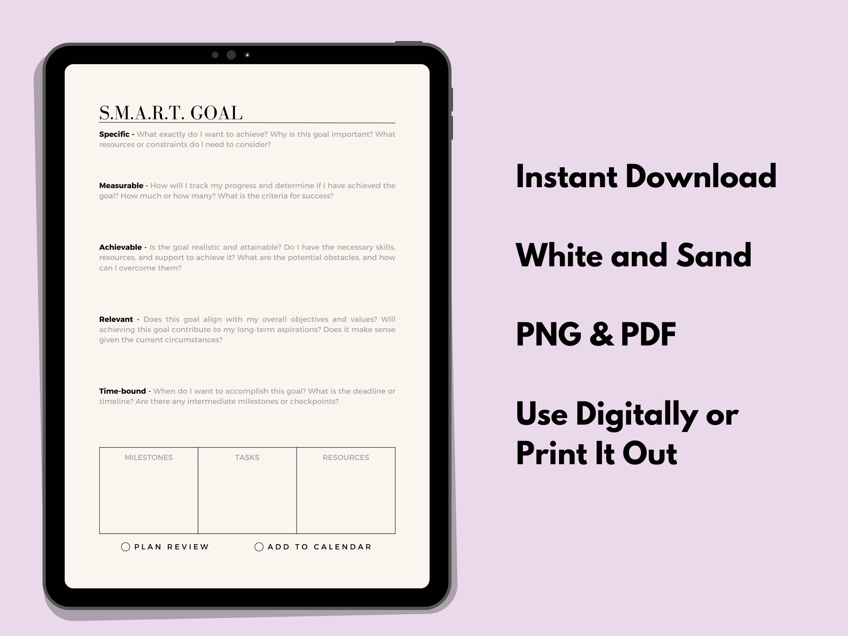 Smart Goals Worksheet | Printable PDF and PNG | A4, A5 and US Letter ...