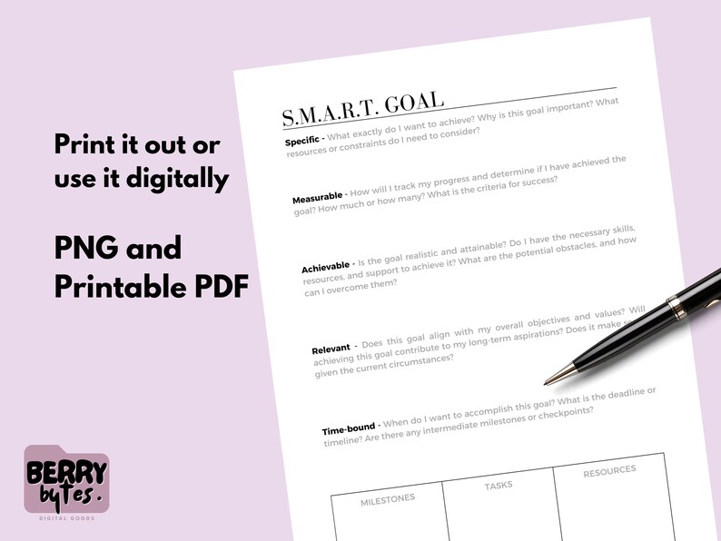 Smart Goals Worksheet | Printable PDF and PNG | A4, A5 and US Letter ...