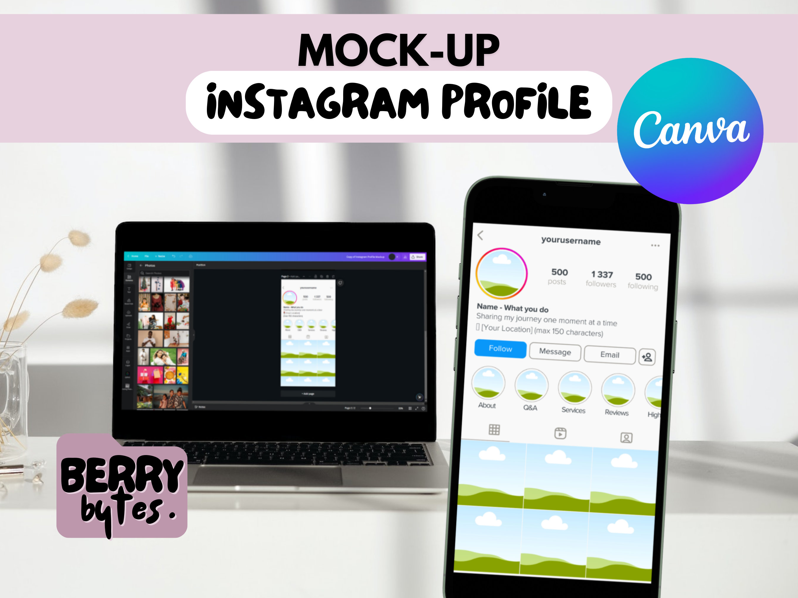 Instagram Profile Mock-up Canva Template Mobile Mock-up for Social ...