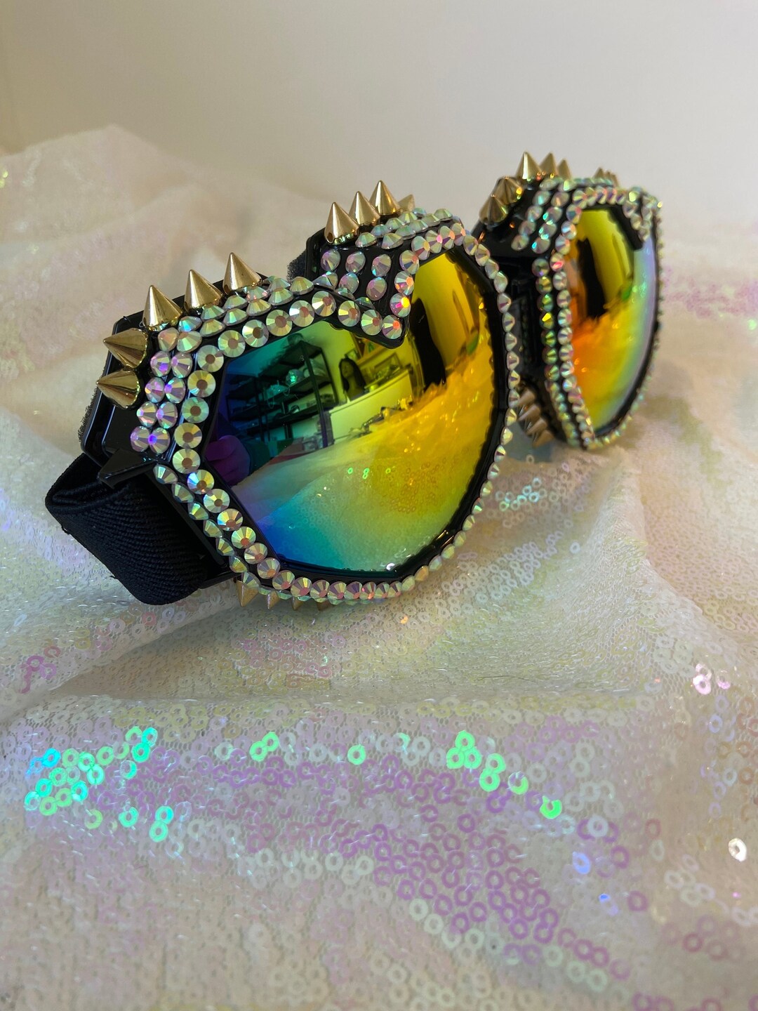 Heart Burning Man Goggle Ski Glasses Burning Man Rave Rhinestones ...