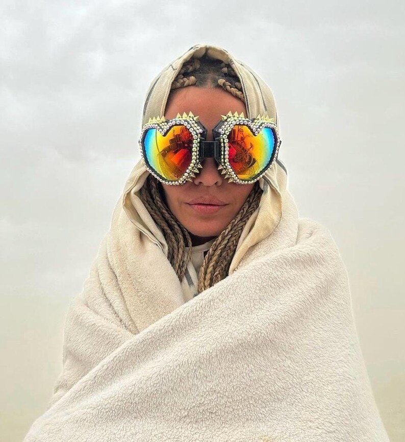 Heart Burning Man Goggle | Ski Glasses Burning Man | Rave Rhinestones ...