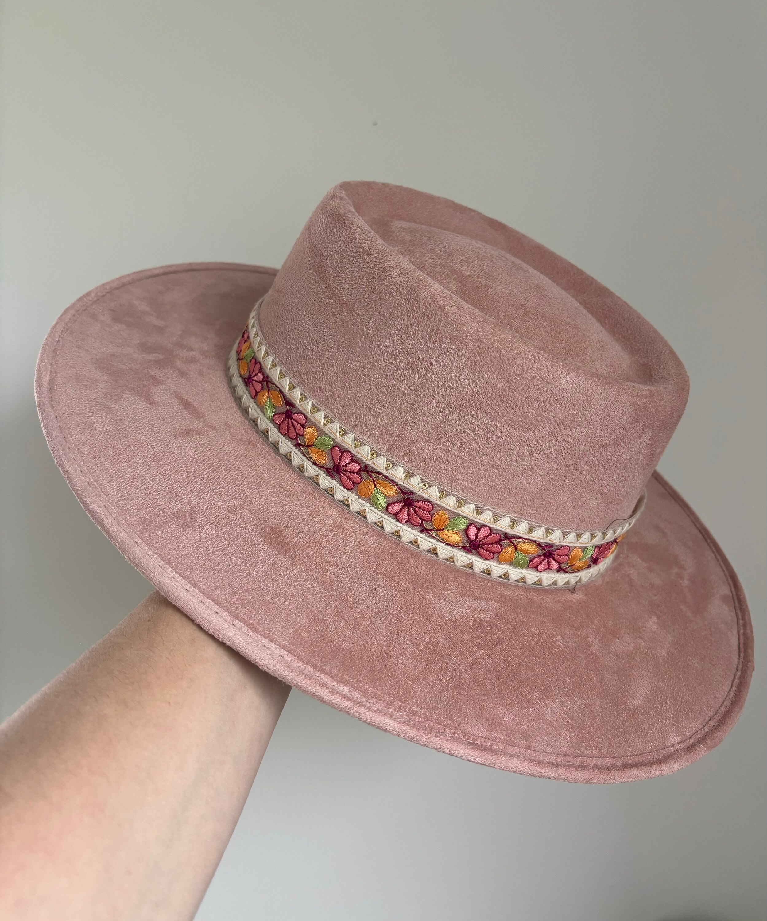 Pink Bolero Boater Hat | Mexican Wide Brim Cowboy Hat | Suede Sombrero ...