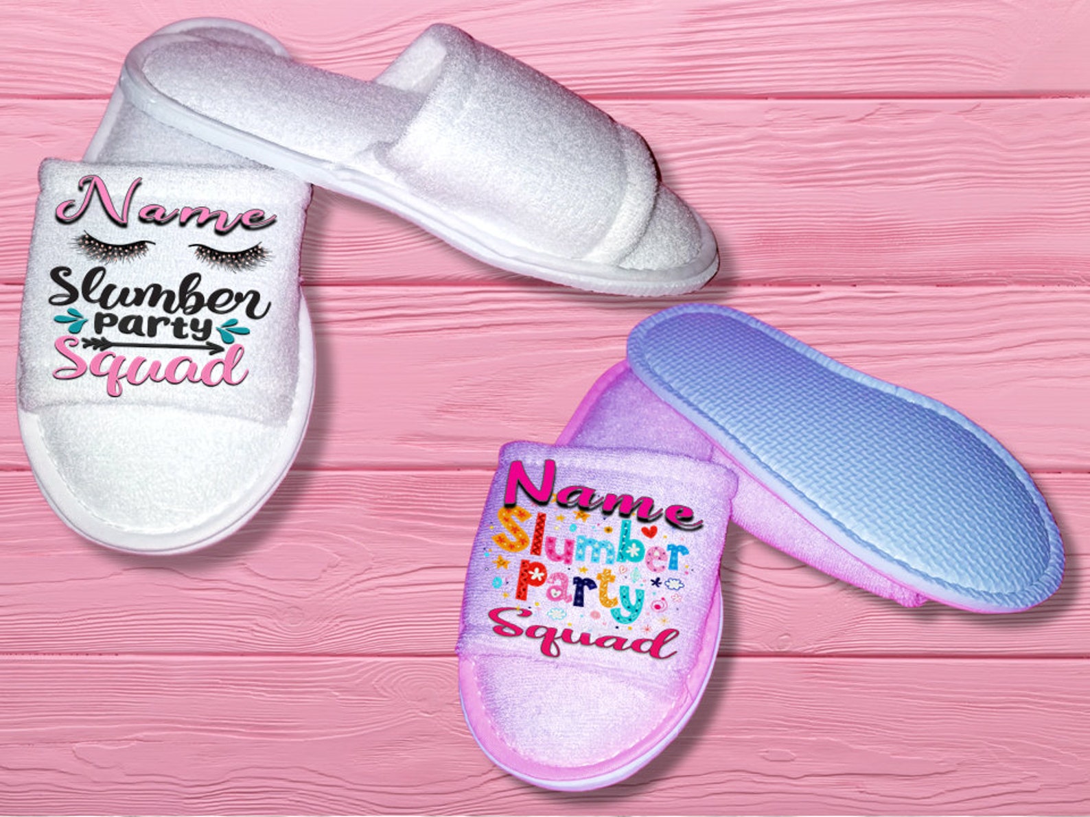 Slippers Personalized Kids Open Toe Slippers Slumber Party - Etsy