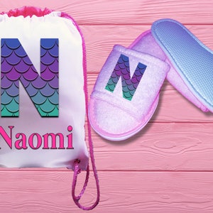 Slumber Party Set, Mermaid Sleepover Set, Personalized Bag and Slippers ...