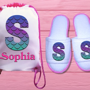 Slumber Party Set, Mermaid Sleepover Set, Personalized Bag and Slippers ...