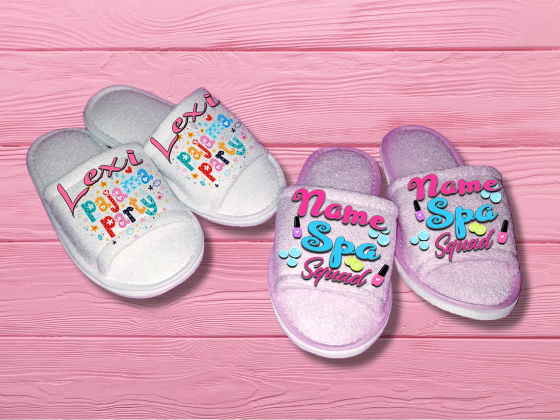 Slippers Personalized Kids Open Toe Slippers Slumber Party - Etsy