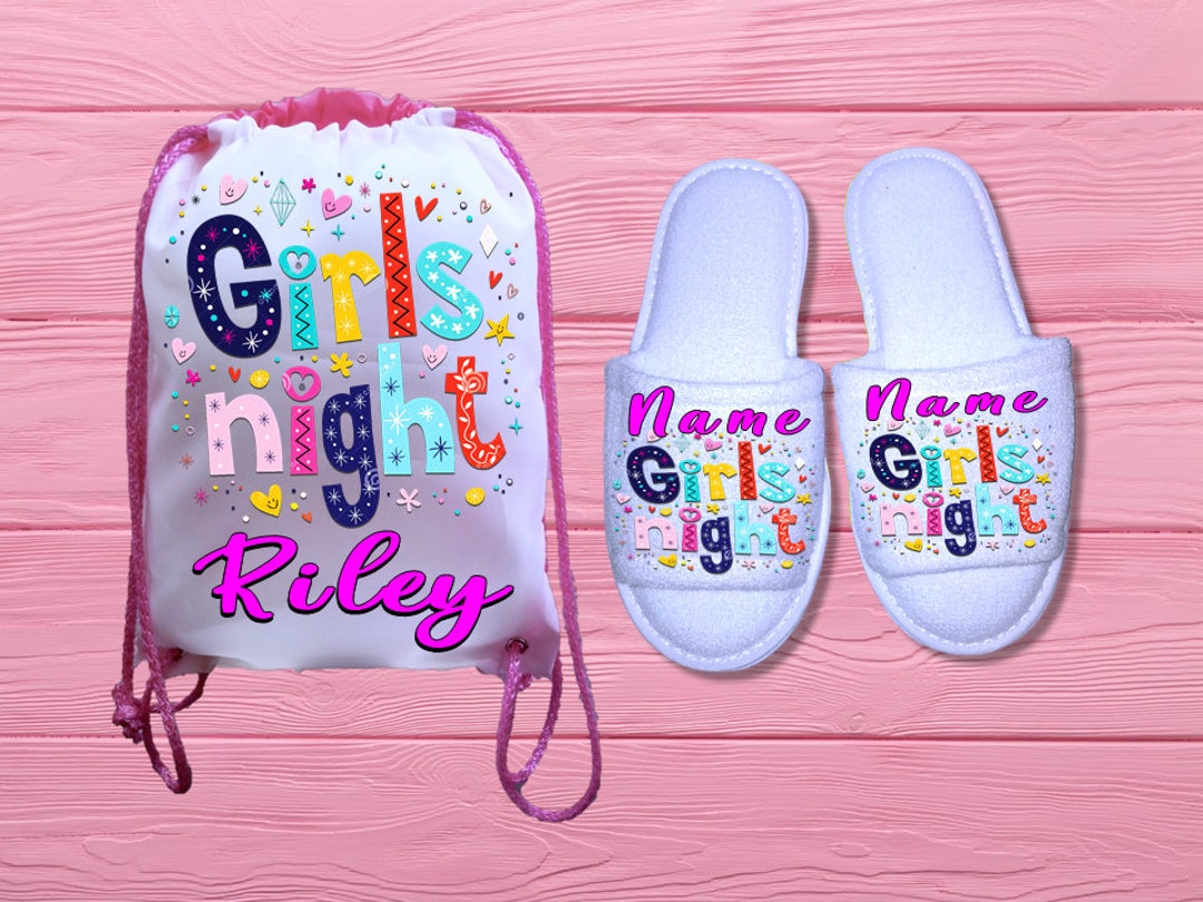 Slumber Party Set, Sleepover Set, Personalized Bag and Slippers, Pajama ...
