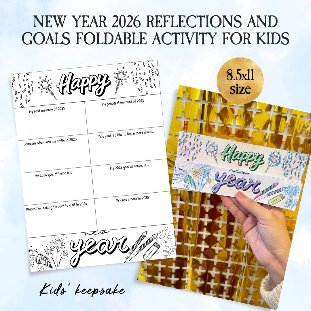 New Year 2026 Reflections and Goals Foldable Activity for Kids ...