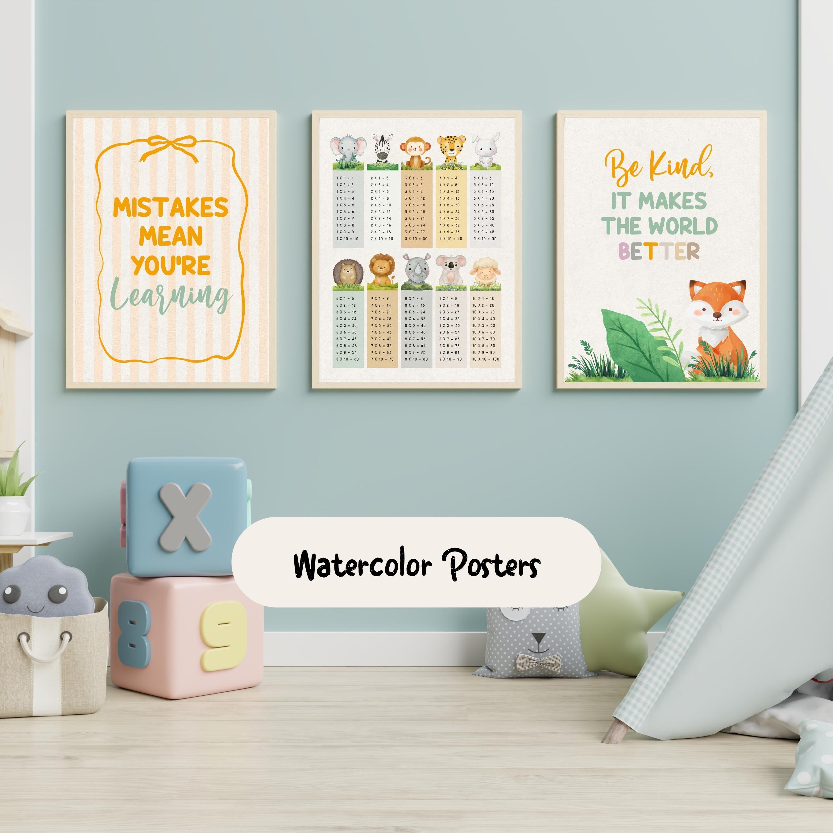 Watercolor Multiplication Table Wall Posters | Homeschool, Classroom ...