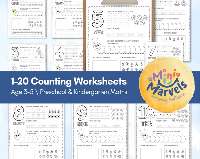 Numbers 1 - 20 Tally Marks Printable Worksheet Kindergarten Homeschool Busy Book - Etsy Canada