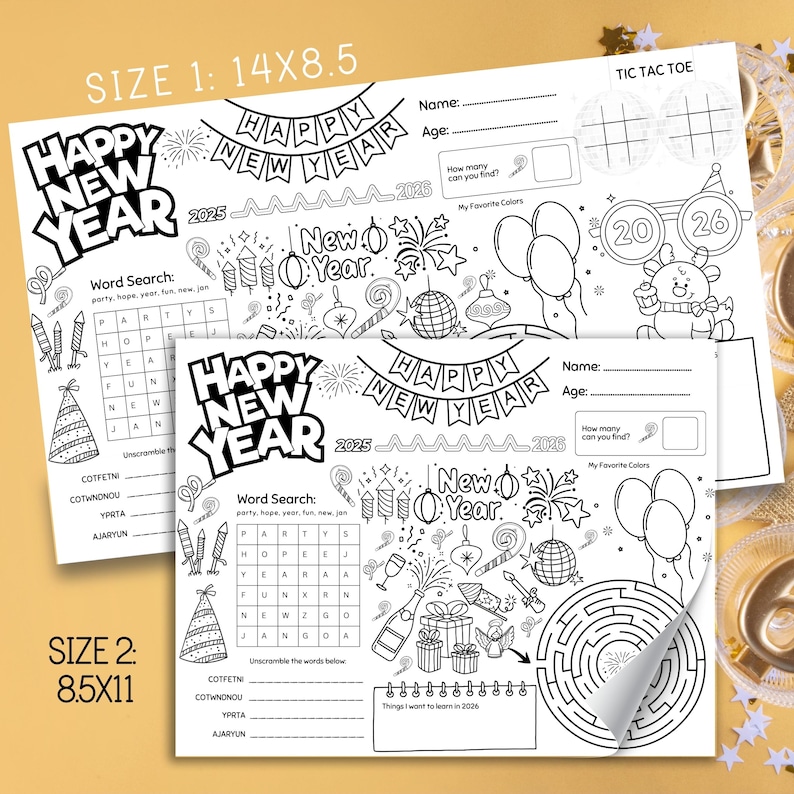 New Year 2026 Kids Activity Placemat | Fun NYE Coloring Page & Party ...