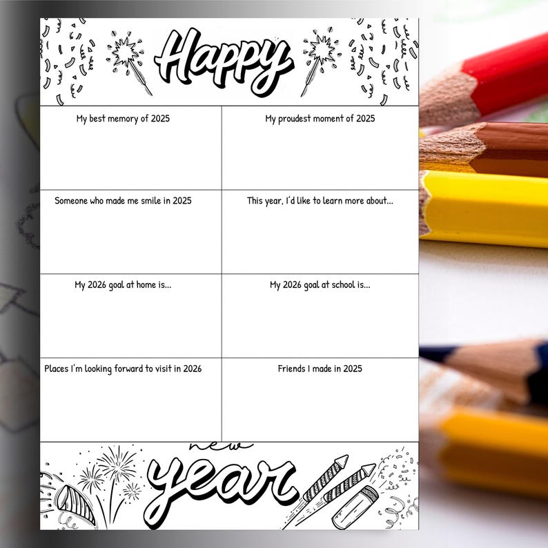 New Year 2026 Reflections and Goals Foldable Activity for Kids ...