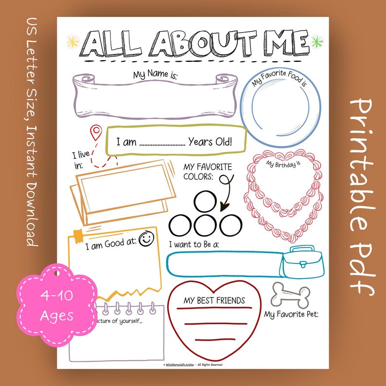 Hoja de trabajo imprimible "Todo sobre mí" / Actividad de regreso a ...