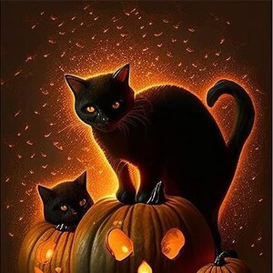 Halloween Printable Cards - Cute Black Cats and 3D Carved Pumpkins ...